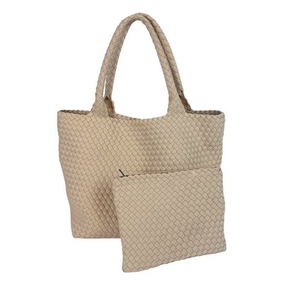 Sol And Selene | Bags | Sol And Selene Woven Tote Bag Beige With ...